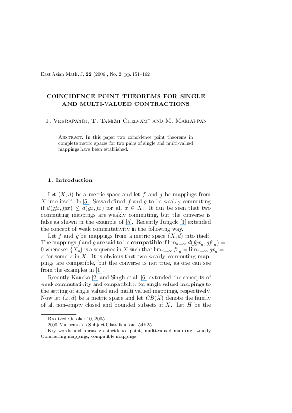 (PDF) Coincidence Point Theorems for Single and Multi-Valued Contractions