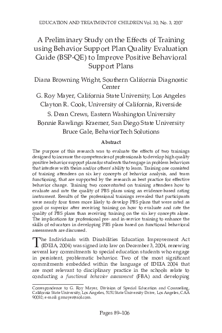 (PDF) A Preliminary Study on the Effects of Training using Behavior Support Plan Quality ...