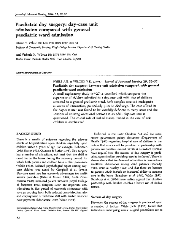 (PDF) Paediatric day surgery: day case unit admission compared with ...