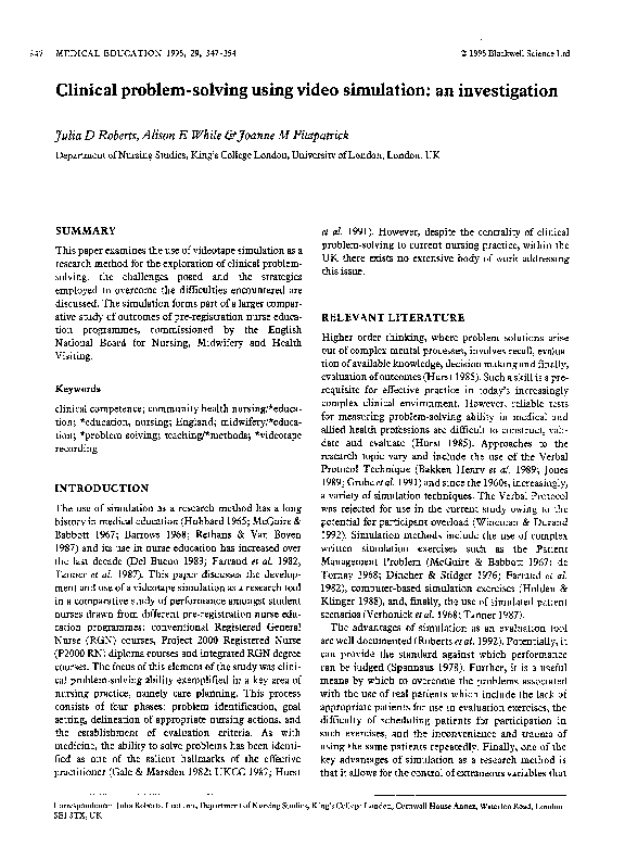 (PDF) Clinical problem solving using video simulation: an investigation