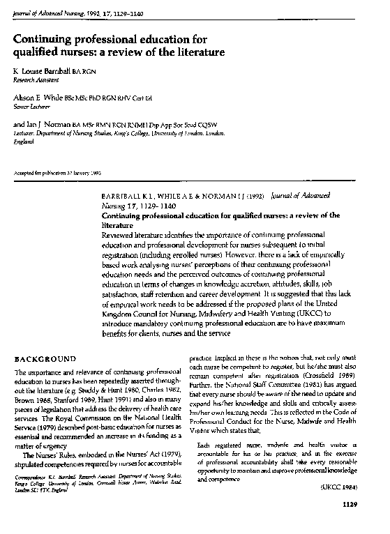 (PDF) Continuing professional education for qualified nurses: a review ...