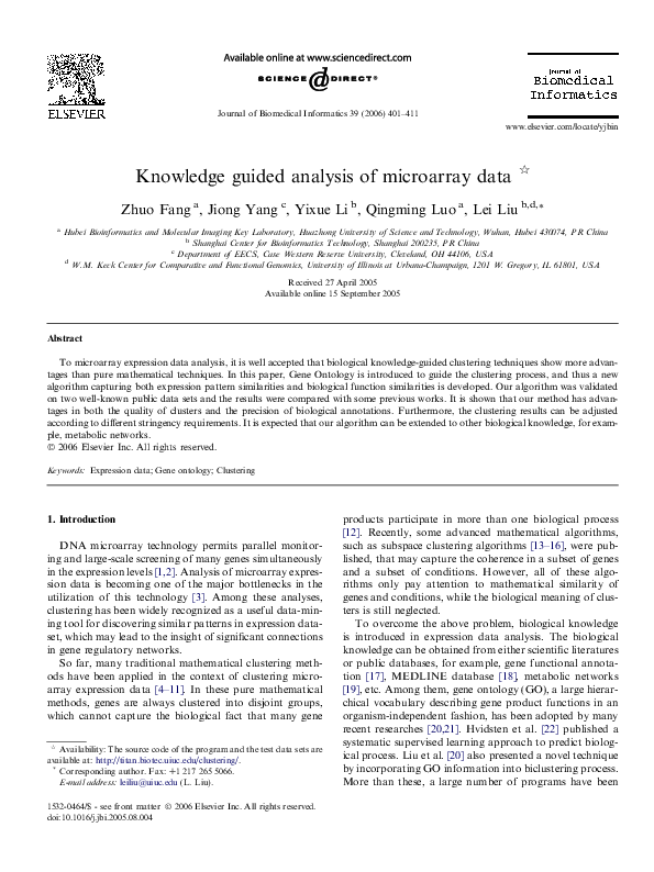 (PDF) Knowledge guided analysis of microarray data (PDF) Knowledge guided analysis of microarray data