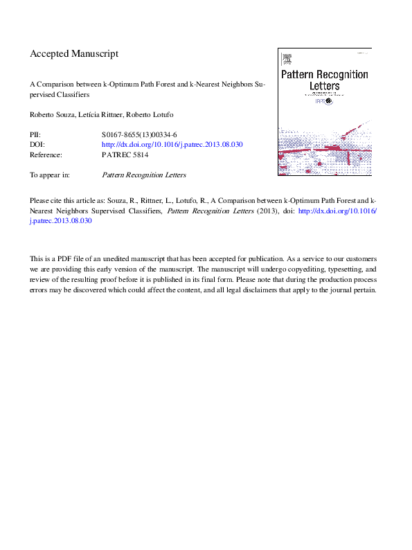 (PDF) A comparison between k-Optimum Path Forest and k-Nearest Neighbors supervised classifiers