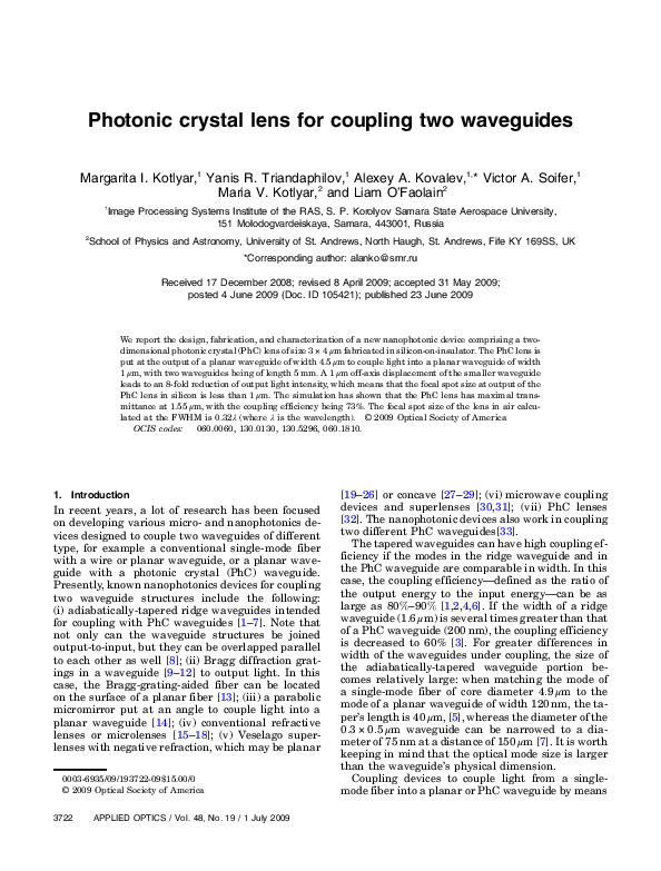 (PDF) Photonic crystal lens for coupling two waveguides