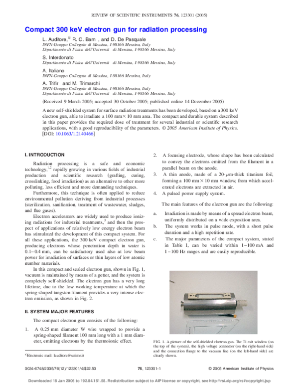 (PDF) Compact 300 keV electron gun for radiation processing