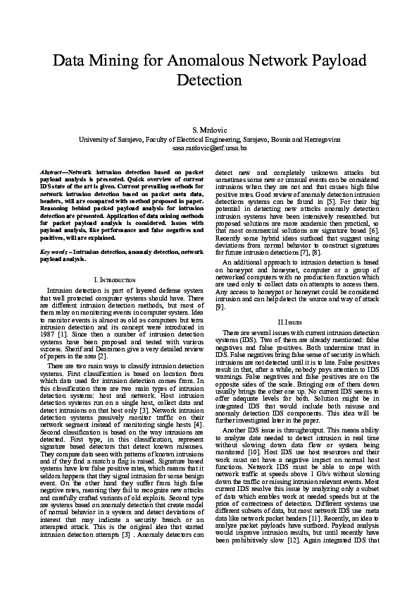 (PDF) Data Mining for Anomalous Network Payload Detection