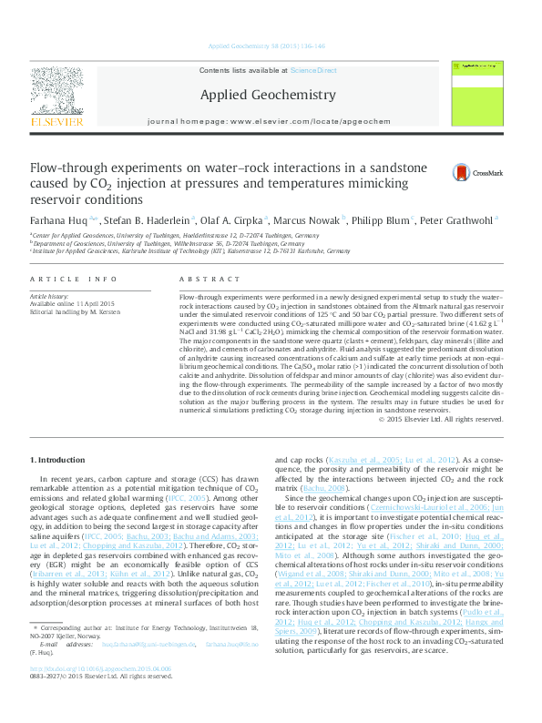 (PDF) Flow-through experiments on water–rock interactions in a ...