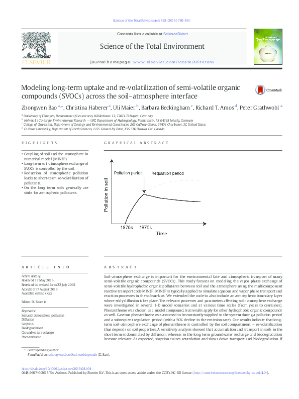 (PDF) Modeling long-term uptake and re-volatilization of semi-volatile ...