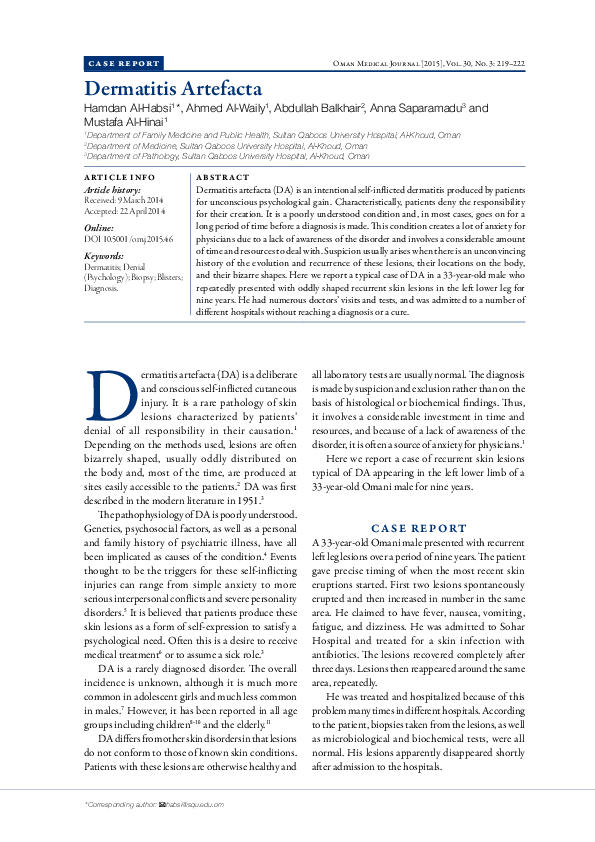(PDF) Dermatitis Artefacta