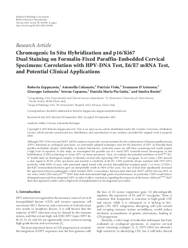 (PDF) Chromogenic In Situ Hybridization and p16/Ki67 Dual Staining on Formalin-Fixed Paraffin ...