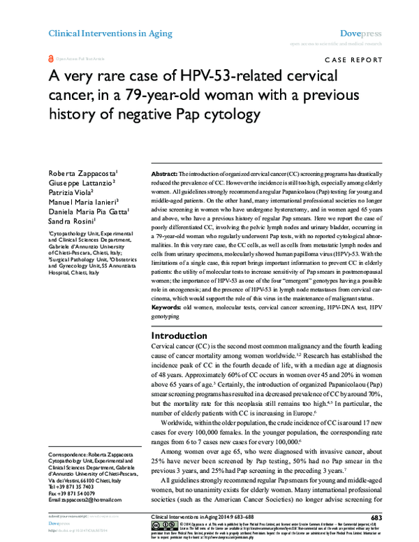 (PDF) A very rare case of HPV-53-related cervical cancer, in a 79-year-old woman with a previous ...