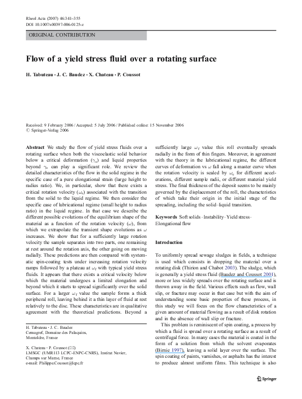 (PDF) Flow of a yield stress fluid over a rotating surface