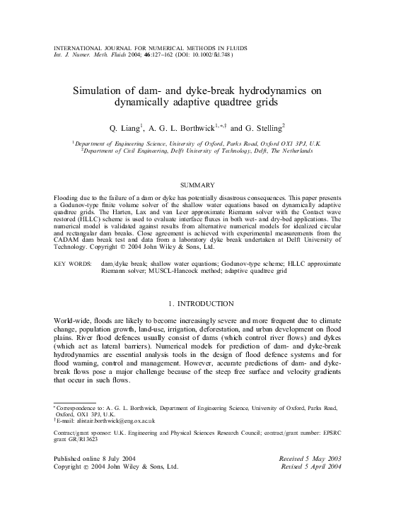 (PDF) Simulation of dam- and dyke-break hydrodynamics on dynamically adaptive quadtree grids