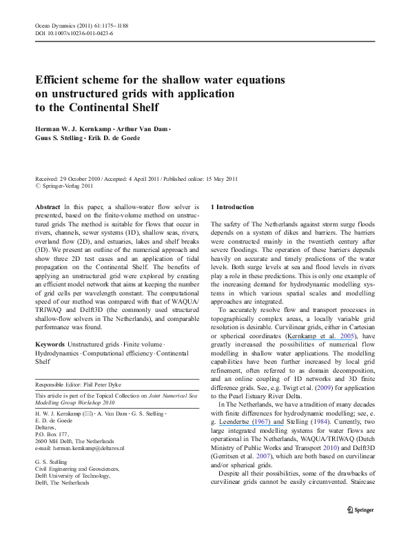 (PDF) Efficient scheme for the shallow water equations on unstructured grids with application to ...