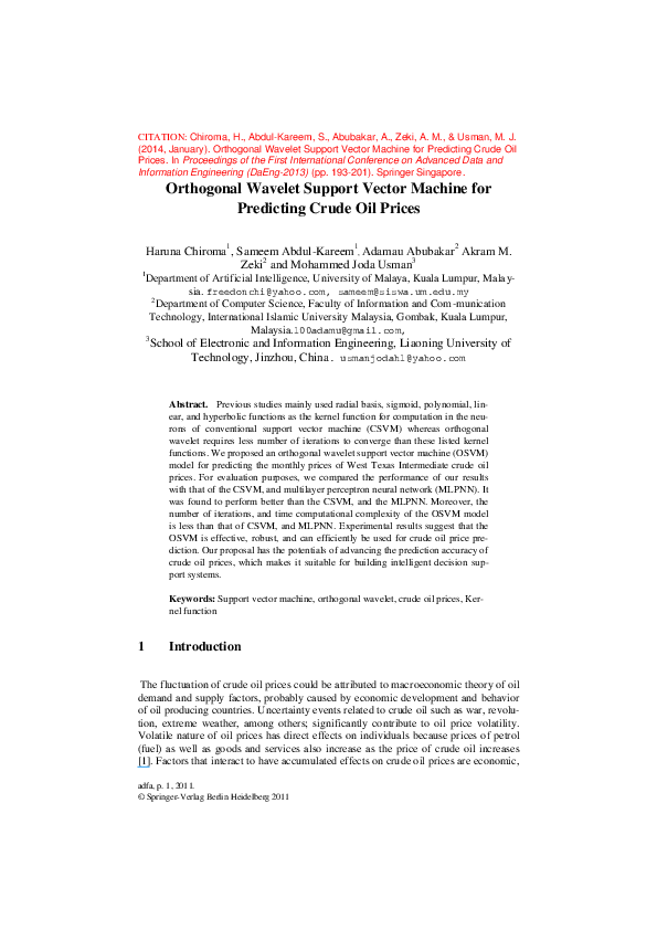 (PDF) Orthogonal Wavelet Support Vector Machine for Predicting Crude Oil Prices