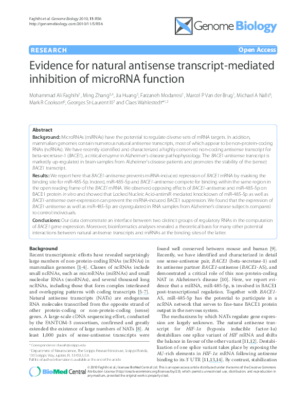 (PDF) Evidence for natural antisense transcript-mediated inhibition of ...