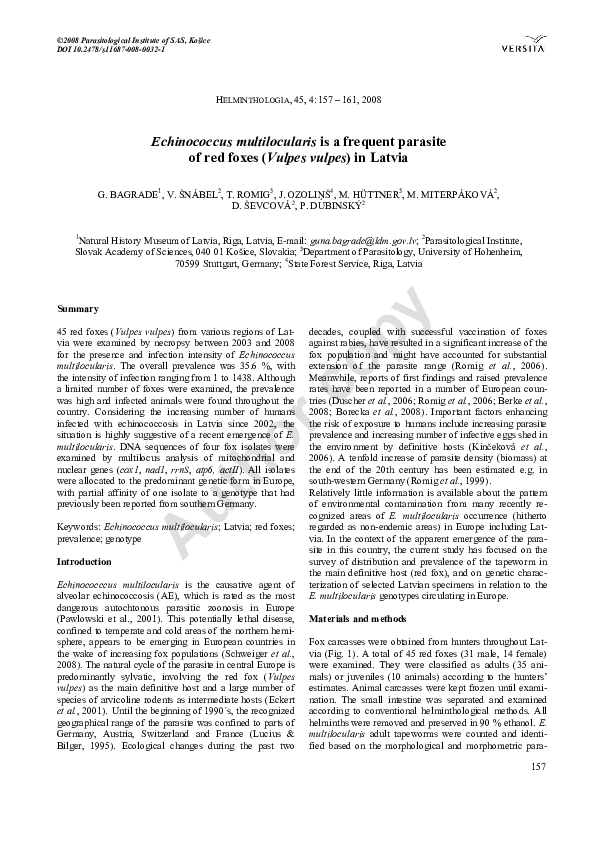 (PDF) Echinococcus multilocularis is a frequent parasite of red foxes (Vulpes vulpes) in Latvia