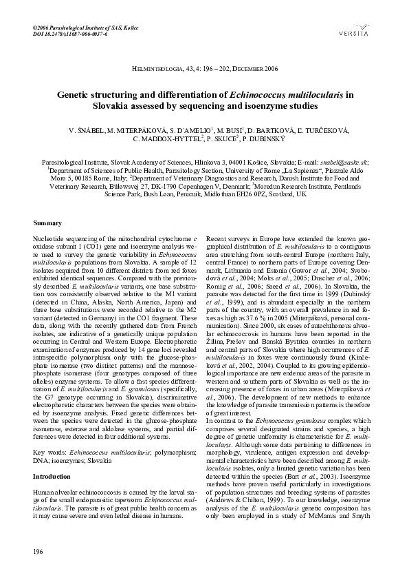 (PDF) Genetic structuring and differentiation of Echinococcus multilocularis in Slovakia ...