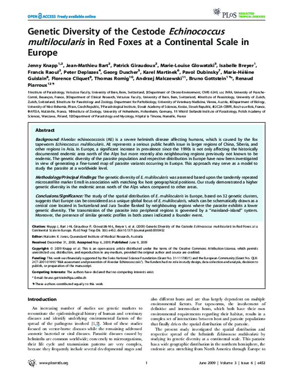 (PDF) Genetic Diversity of the Cestode Echinococcus multilocularis in Red Foxes at a Continental ...
