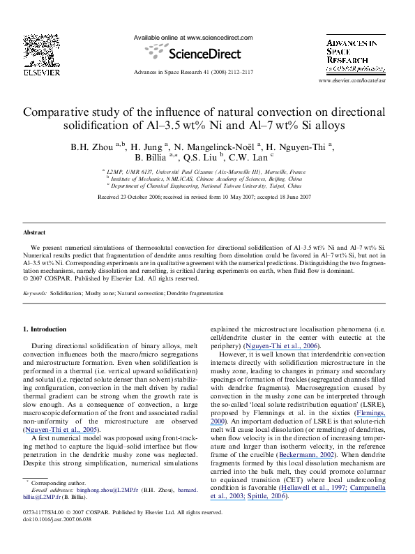 Pdf Influence Of Convection On Columnar Equiaxed Transition In Directional Solidification Of