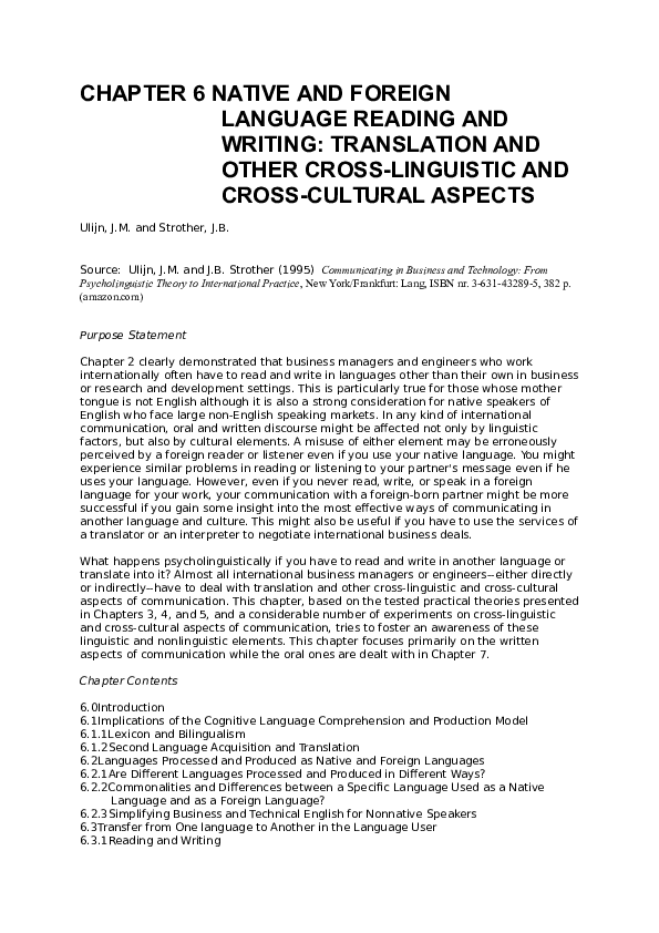 Doc Chapter 6 Native And Foreign Language Reading And Writing Translation And Other Cross