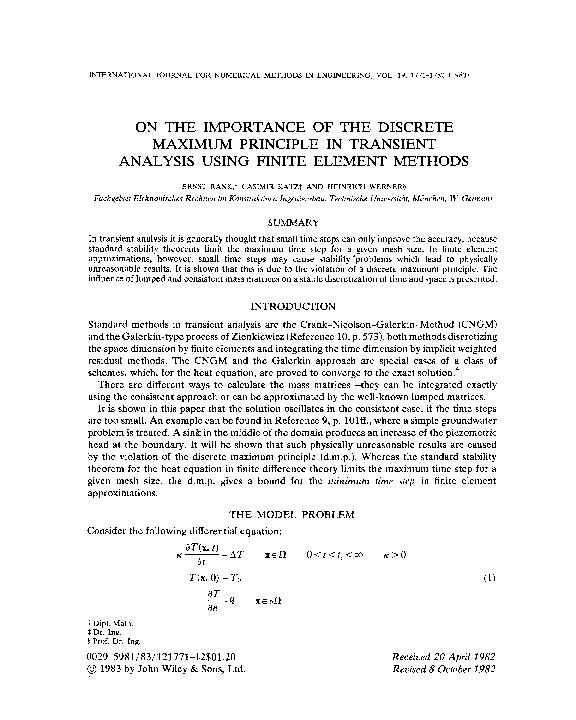 Pdf On The Importance Of The Discrete Maximum Principle In Transient Analysis Using Finite