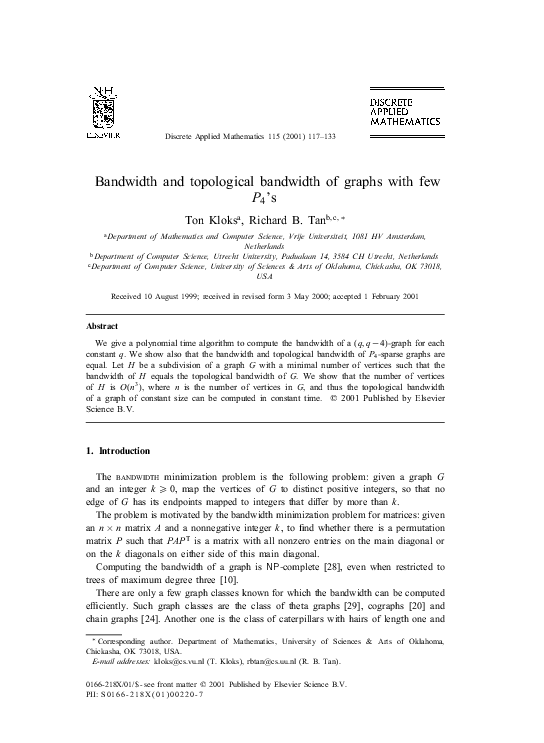 (PDF) Bandwidth and topological bandwidth of graphs with few P4's | ton ...