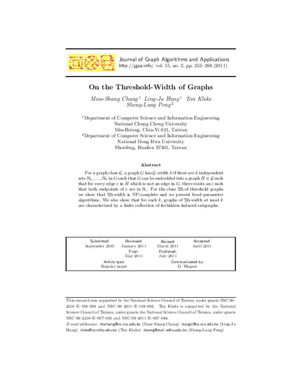 Pdf On The Threshold Width Of Graphs