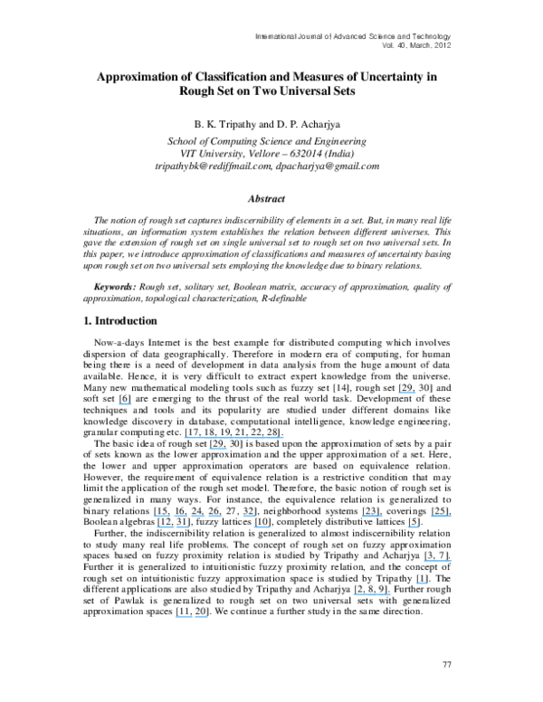 (PDF) Approximation of Classification and Measures of Uncertainty in Rough Set on Two Universal ...