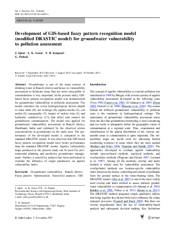 Pdf Development Of Gis Based Fuzzy Pattern Recognition Model