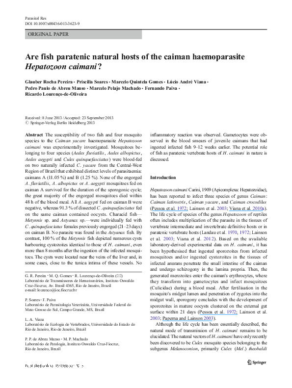 (PDF) Caiman-Biting Mosquitoes and the Natural Vectors of Hepatozoon ...
