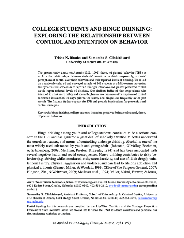 (PDF) College Students and Binge Drinking: Exploring the Relationship ...