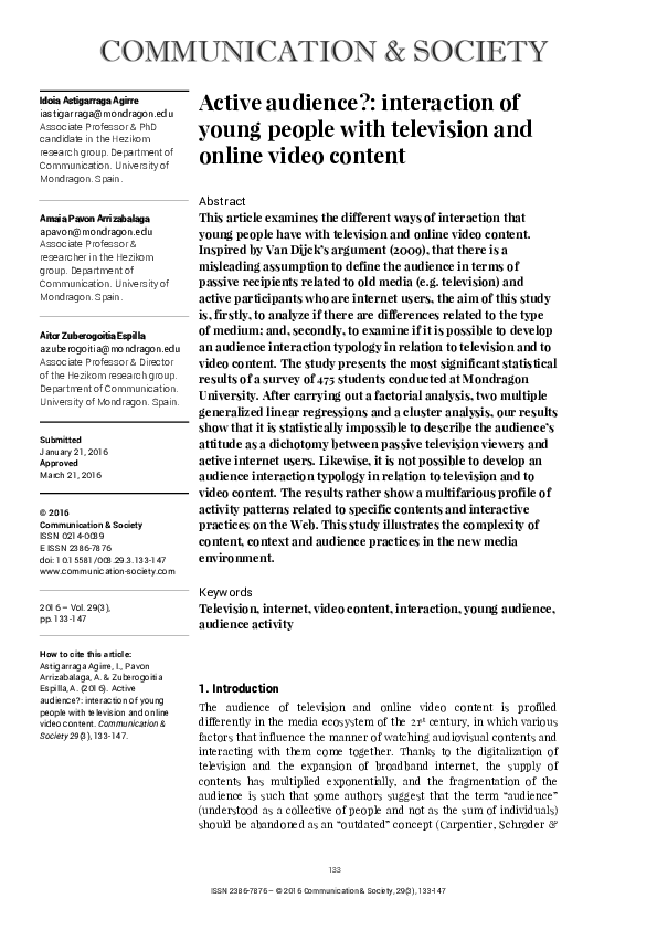 Active audience?: interaction of young people with television and ...