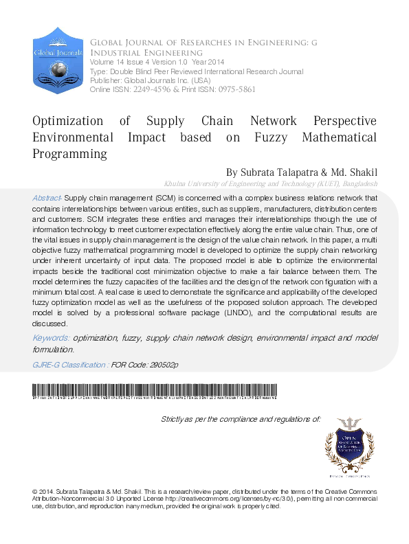 (PDF) Optimization of Supply Chain Network Perspective Environmental Impact based on Fuzzy ...