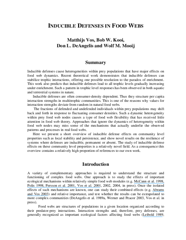 (PDF) Inducible defenses in food webs