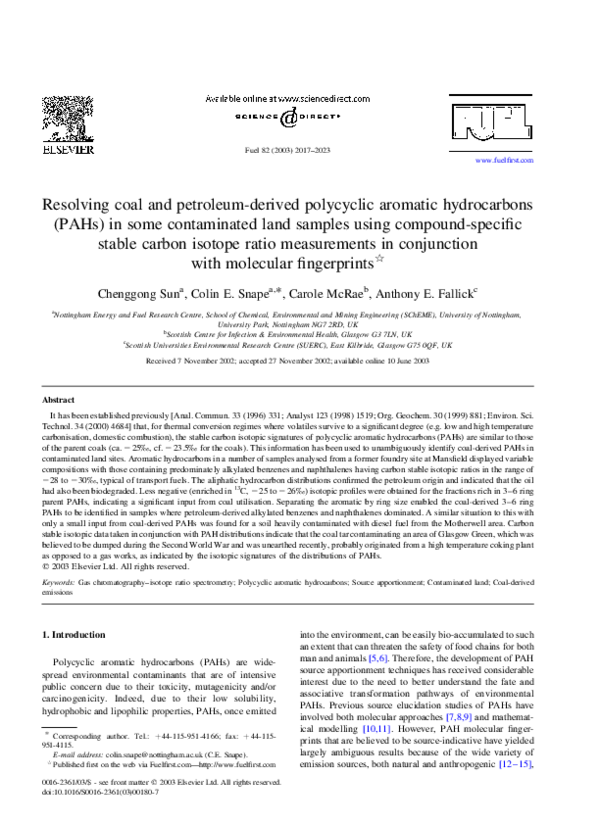 (PDF) Resolving coal and petroleum-derived polycyclic aromatic hydrocarbons (PAHs) in some ...