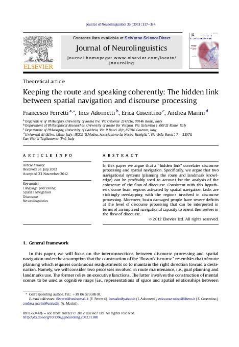 (PDF) Keeping the route and speaking coherently: The hidden link between spatial navigation and ...