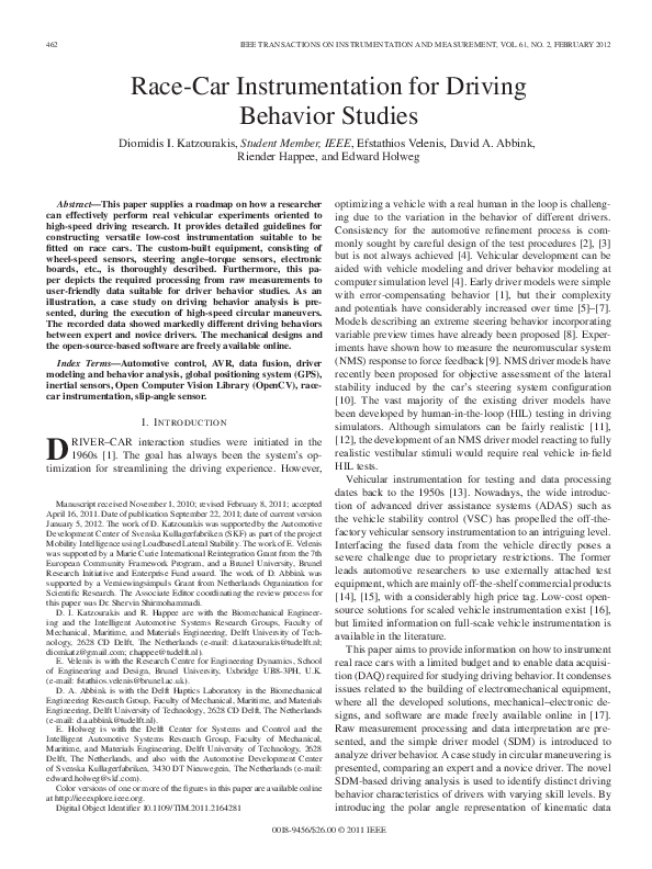 (PDF) Race-Car Instrumentation for Driving Behavior Studies