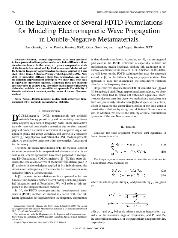 Pdf On The Equivalence Of Several Fdtd Formulations For Modeling
