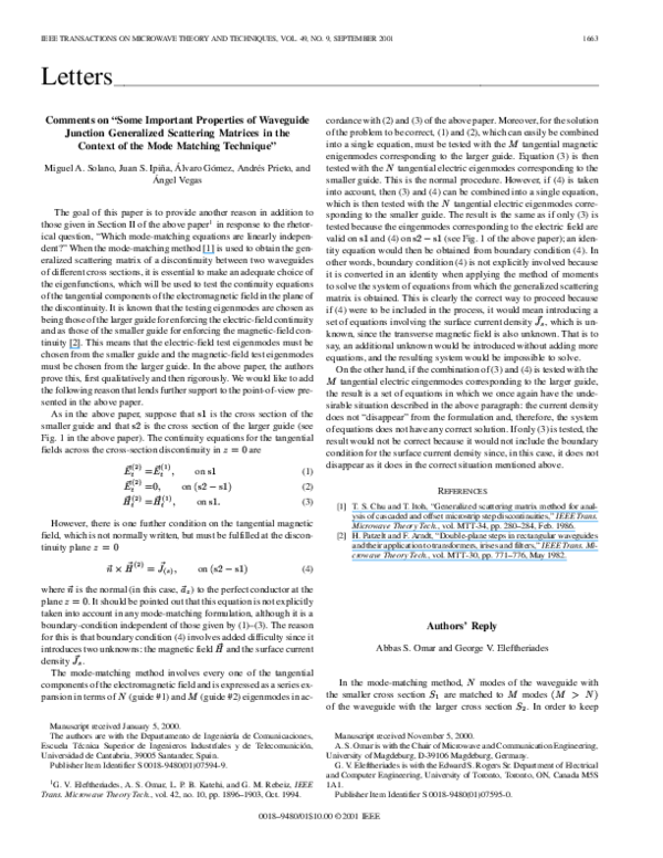 (PDF) Comments on "Some important properties of waveguide junction generalized scattering ...