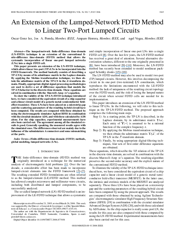 (PDF) An extension of the lumped-network FDTD method to linear two-port lumped circuits