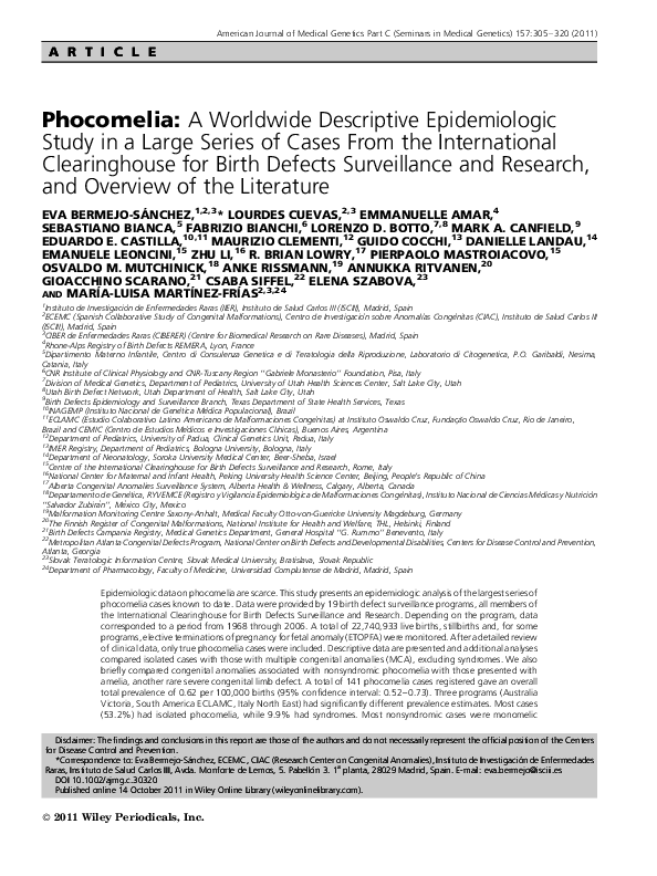 (PDF) Phocomelia: A worldwide descriptive epidemiologic study in a ...