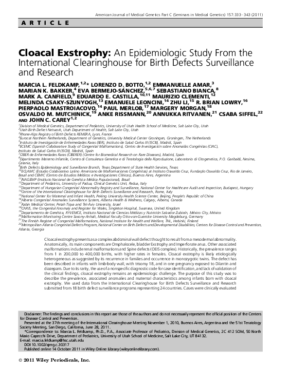 (PDF) Cloacal exstrophy: An epidemiologic study from the International ...
