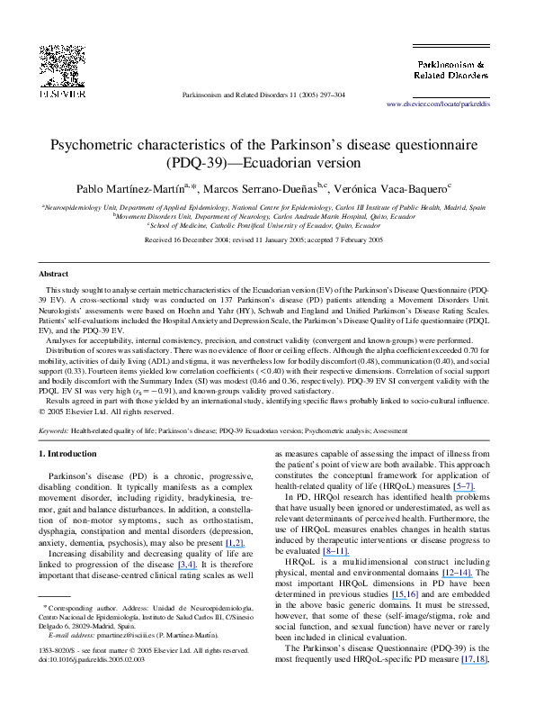 (PDF) Psychometric Characteristics of the Parkinson's Disease ...