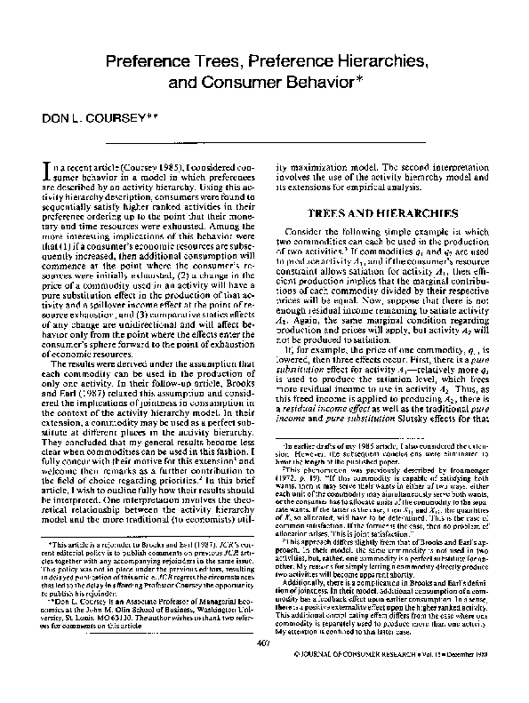 (PDF) Preference Trees, Preference Hierarchies, and Consumer Behavior