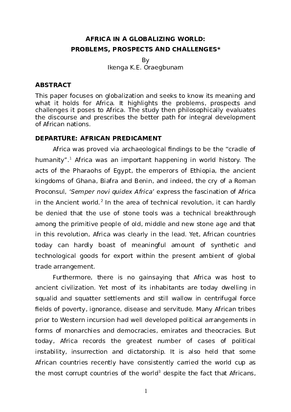 (DOC) AFRICA IN A GLOBALIZING WORLD: PROBLEMS, PROSPECTS AND CHALLENGES