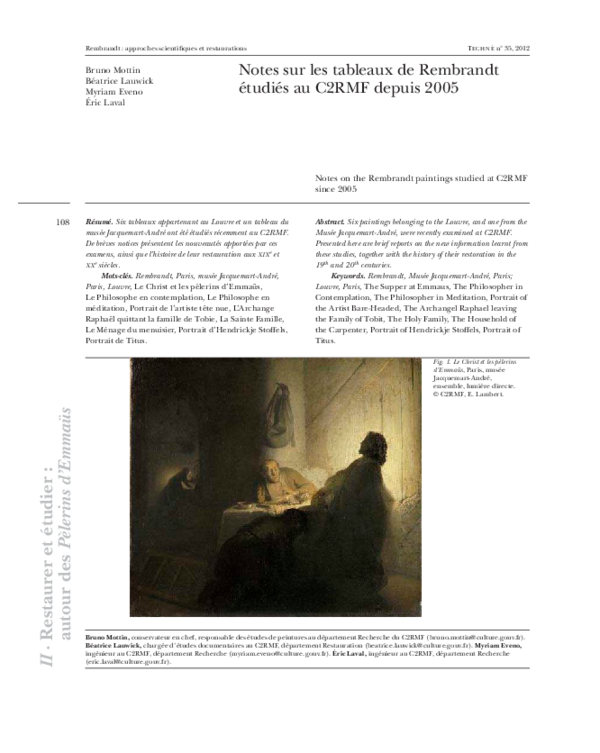 (PDF) Notes sur les tableaux de Rembrandt étudiés au C2RMF depuis 2005 ...