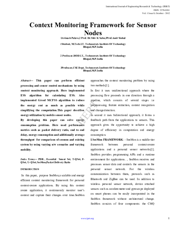 Pdf Context Monitoring Framework For Sensor Nodespdf