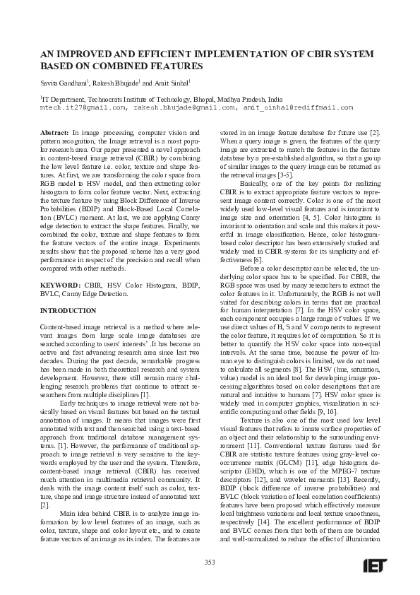 Pdf An Improved And Efficient Implementation Of Cbir System Based On Combined Featurespdf