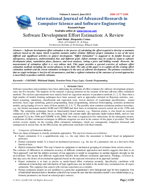 Pdf Software Development Effort Estimation A Review 